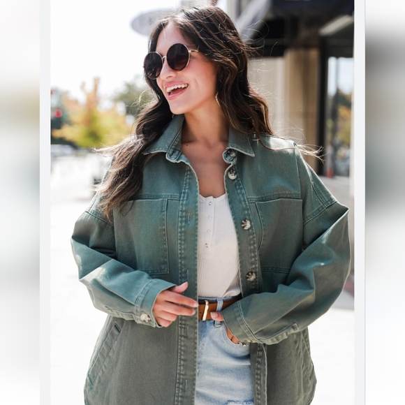 Jackets & Coats | Olive Green Denim Button Up Shacket | Poshmark